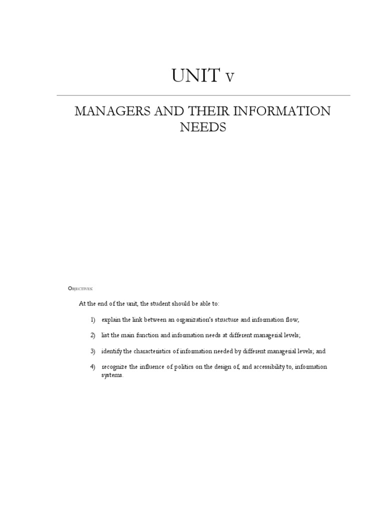 Unit05 Managers and Their Information Needs PDF | Download Free PDF | Business | Computing