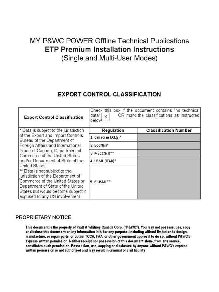 ETP Premium Installation Instructions: MY P&WC POWER Offline Technical Publications (Single and ...