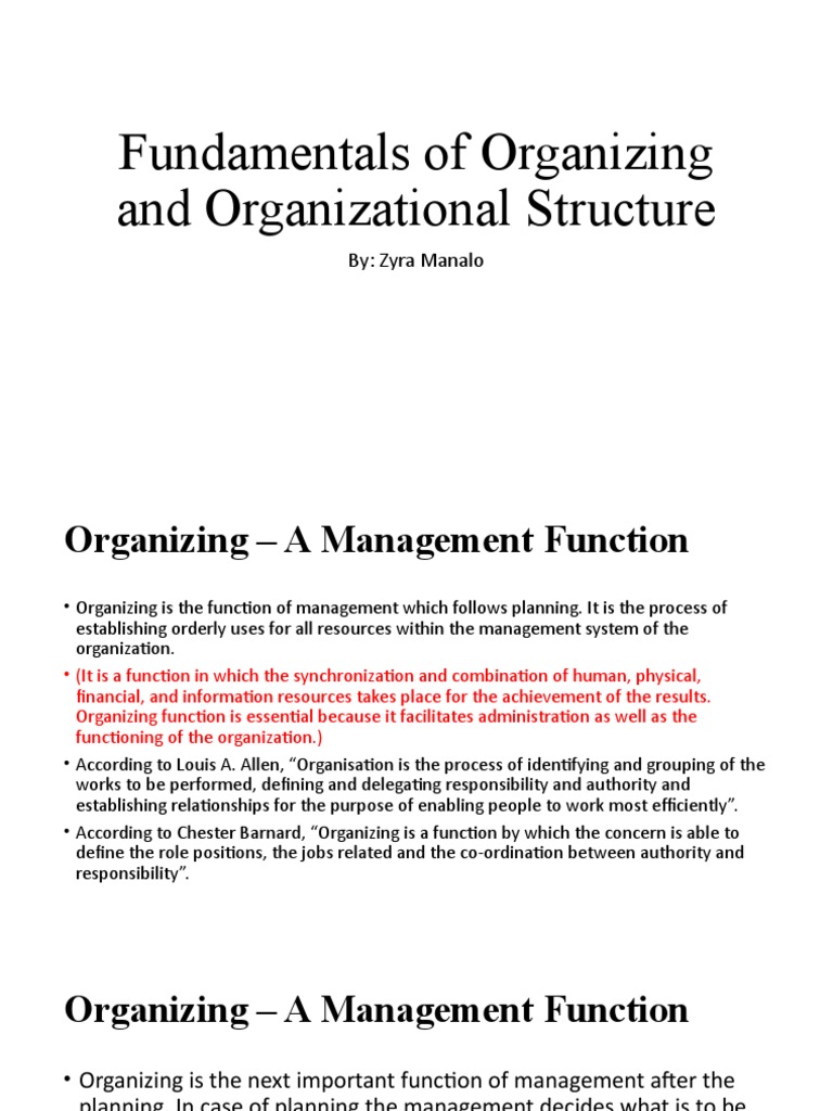 Fundamentals of Organizing and Organizational Structure | PDF ...