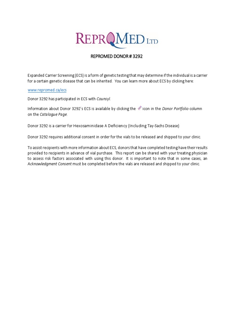 Repromed Donor # 3292: WWW - Repromed.ca/ecs | PDF | Organ Donation ...