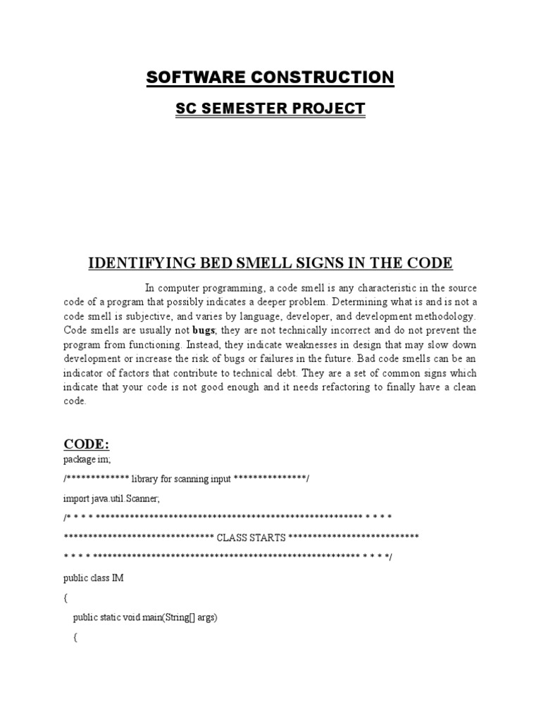 Software Construction: Identifying Bed Smell Signs in The Code ...