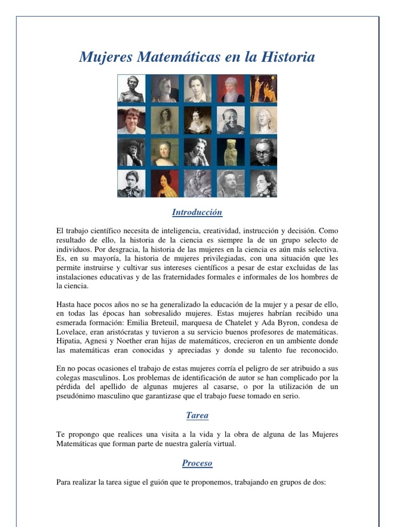 Mujeres Matemáticas En La Historia Pdf Science Enseñanza De