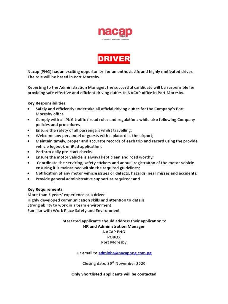 Driver: Key Responsibilities | PDF