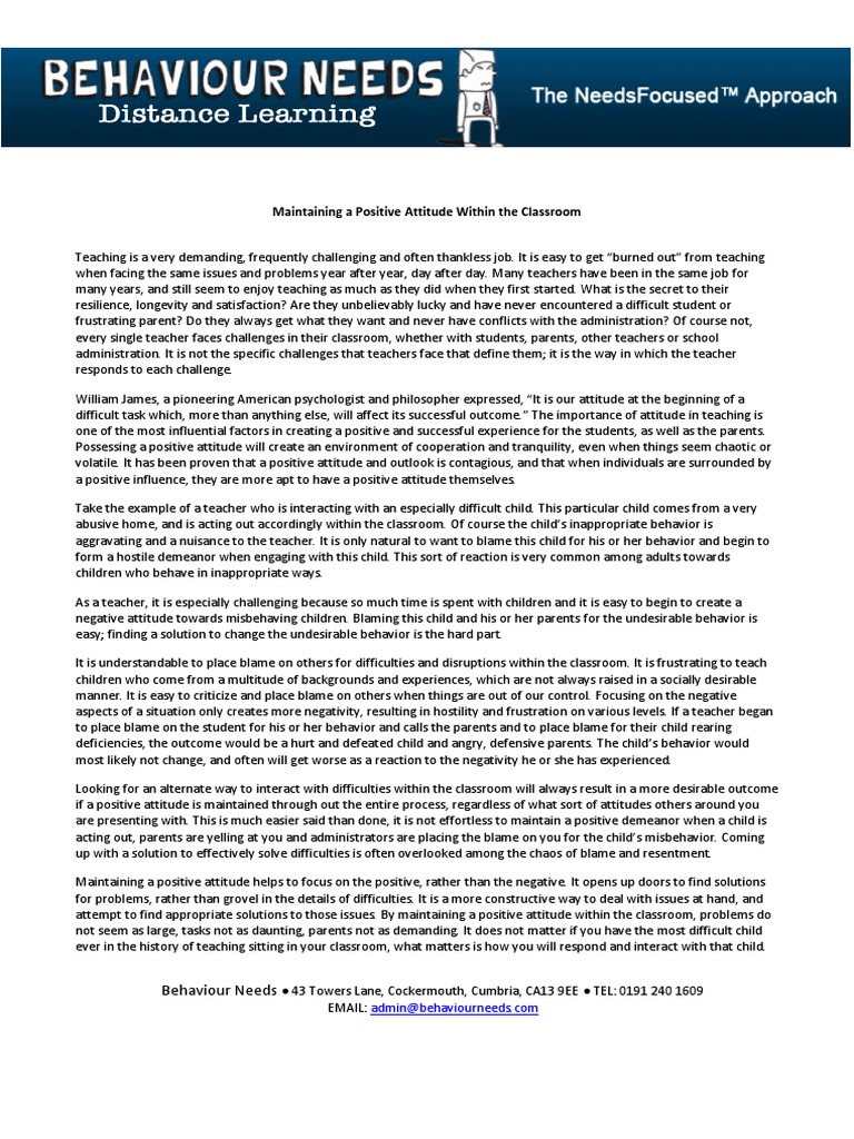 Maintaining A Positive Attitude in The Classroom | PDF | Attitude ...