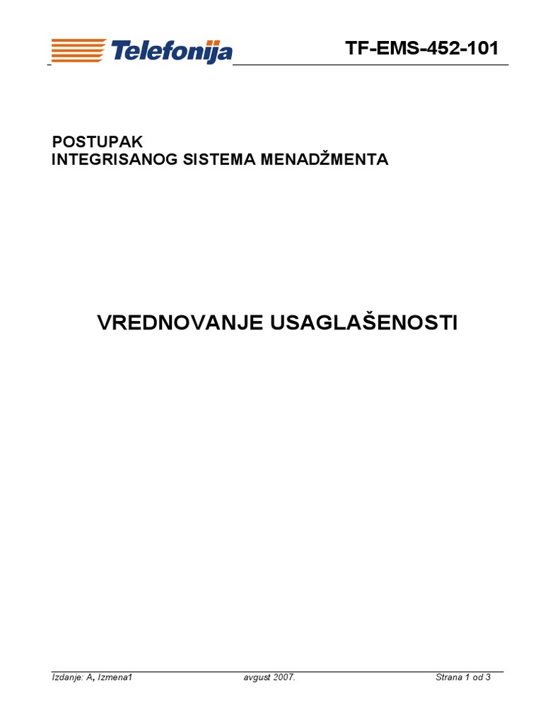 TF EMS 452 101 Vrednovanje Usaglasenosti | PDF