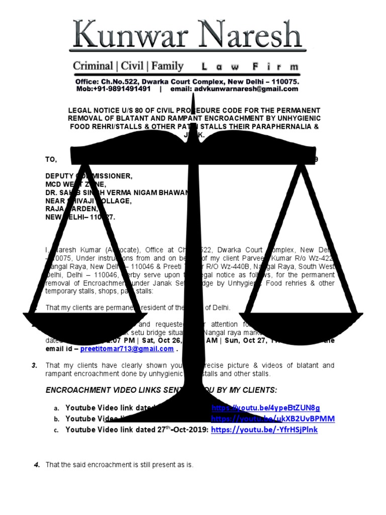 Legal Notice To MCD COMMISSIONER | PDF | Government | Violence