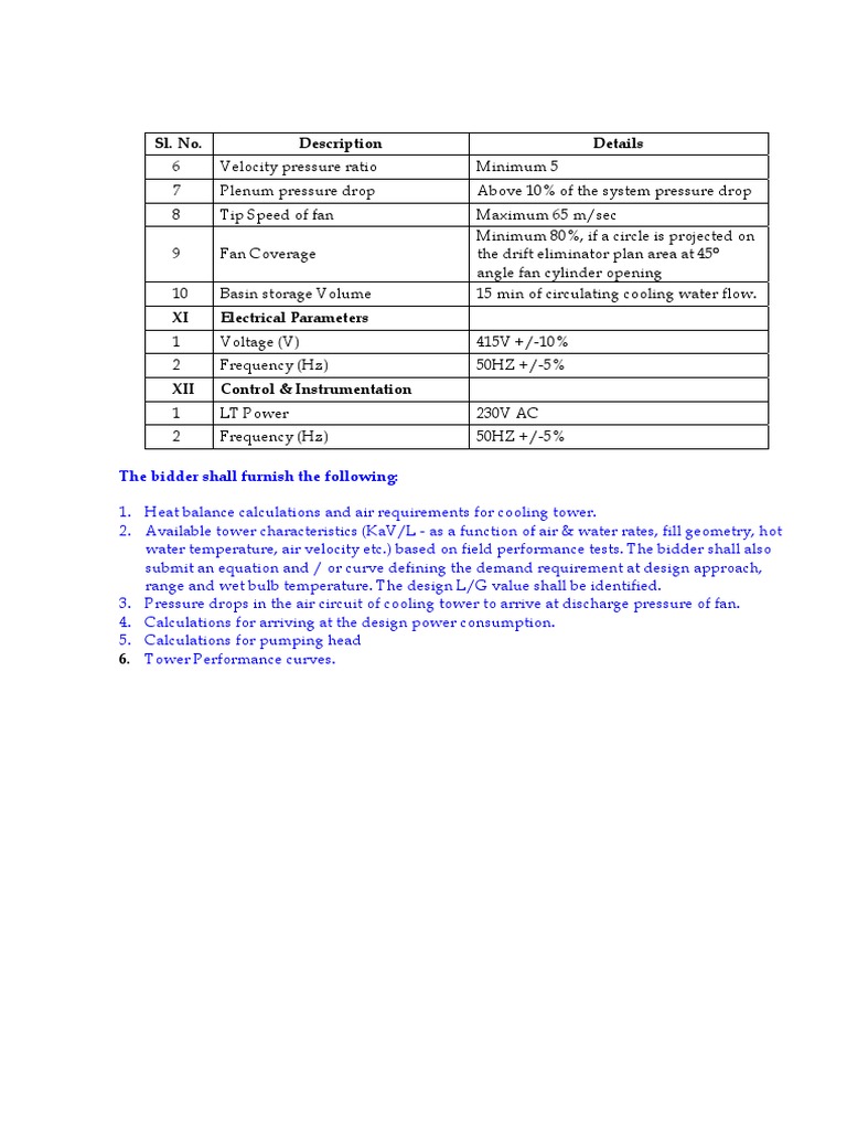 Cooling Tower Design Specifications | PDF