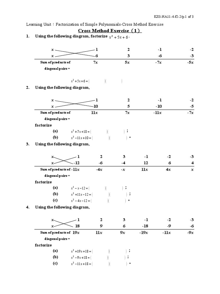 Factorize Polynomials: Cross Method | PDF | Algebra | Teaching Mathematics