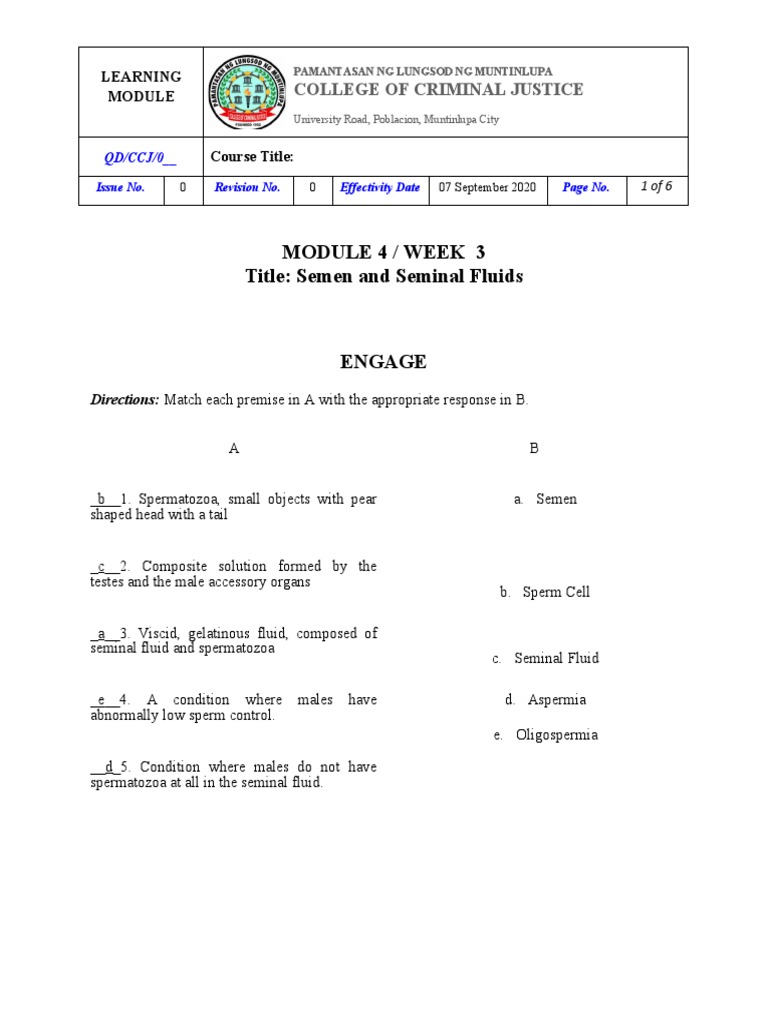 Answers of MODULE-4-FORENSIC-CHEMISTRY | PDF | Semen | Reproductive System