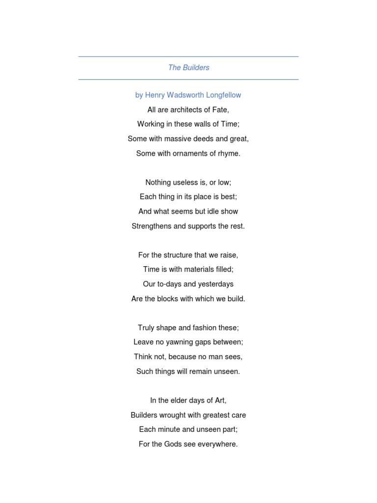 The Builders by Longfellow: Poem Analysis | PDF