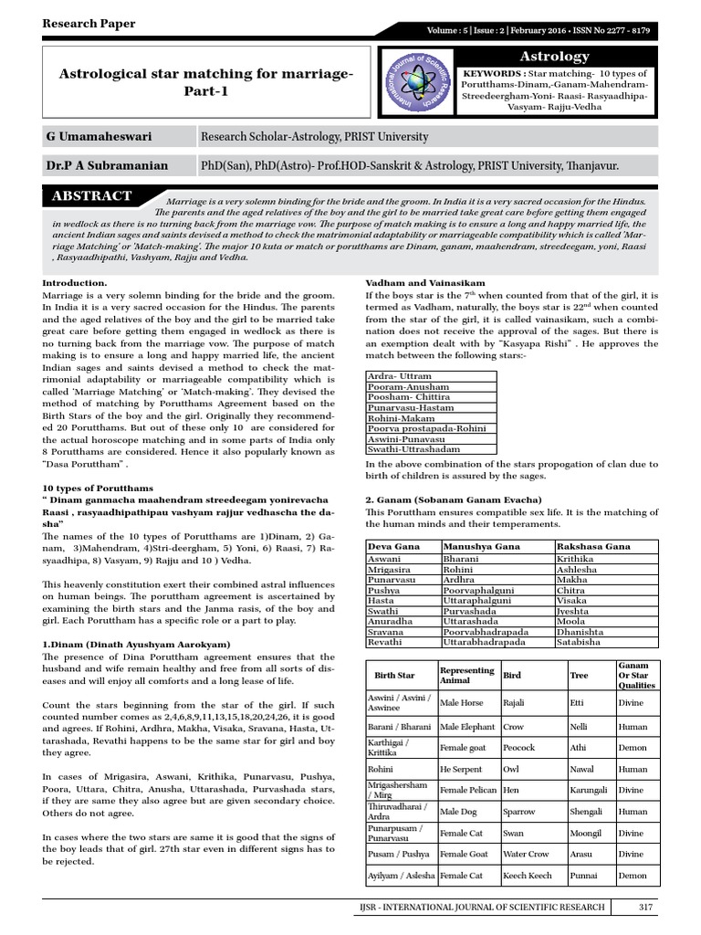 Astrology: Star Matching for Marriage | PDF | Technical Factors Of ...