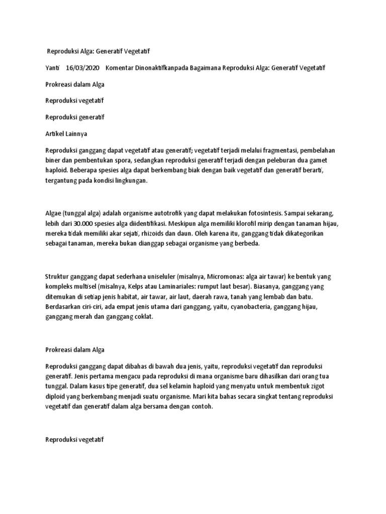 3 Cara Reproduksi Alga | PDF