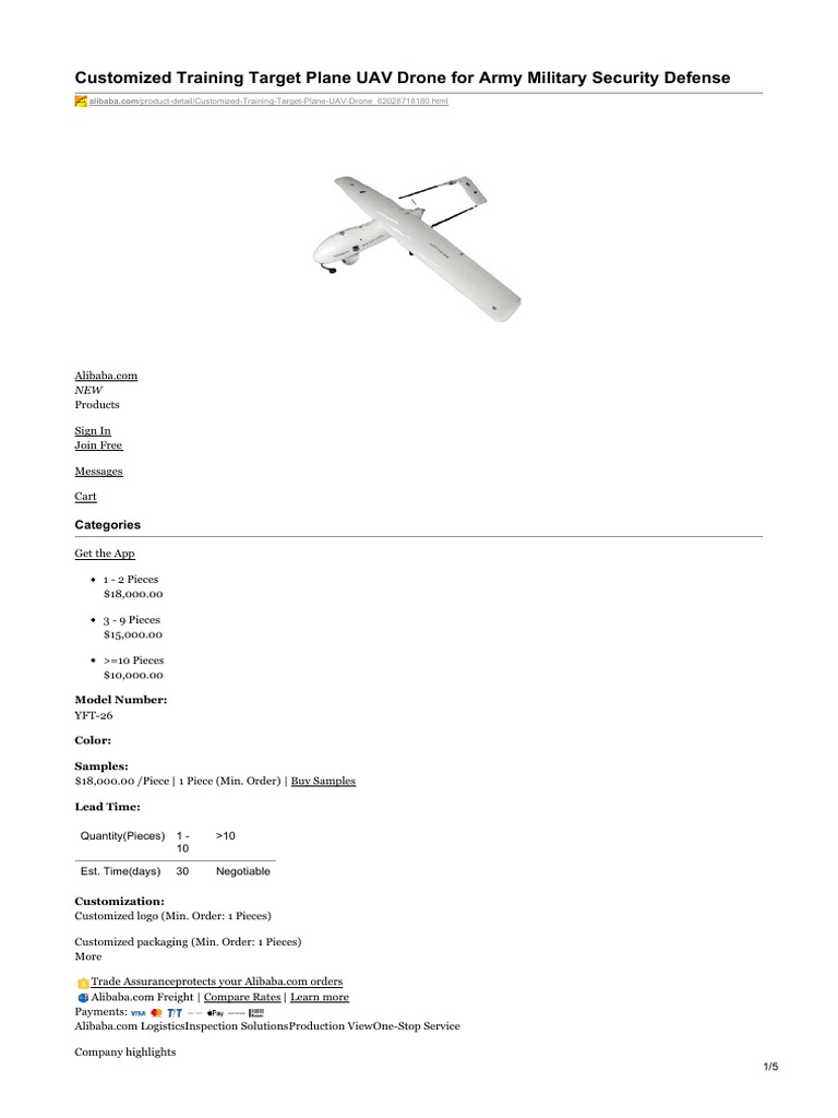 Customized Training Target Plane UAV Drone For Army Military Security ...