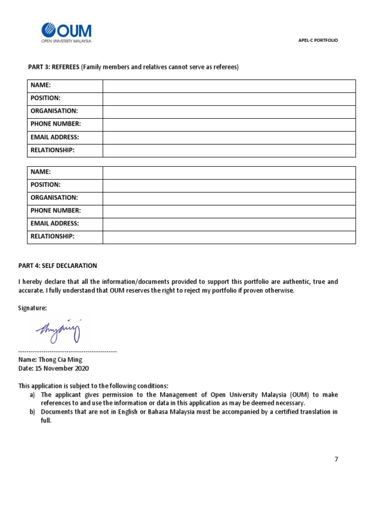 APEL-C Portfolio Referee and Declaration | PDF | Career & Growth ...