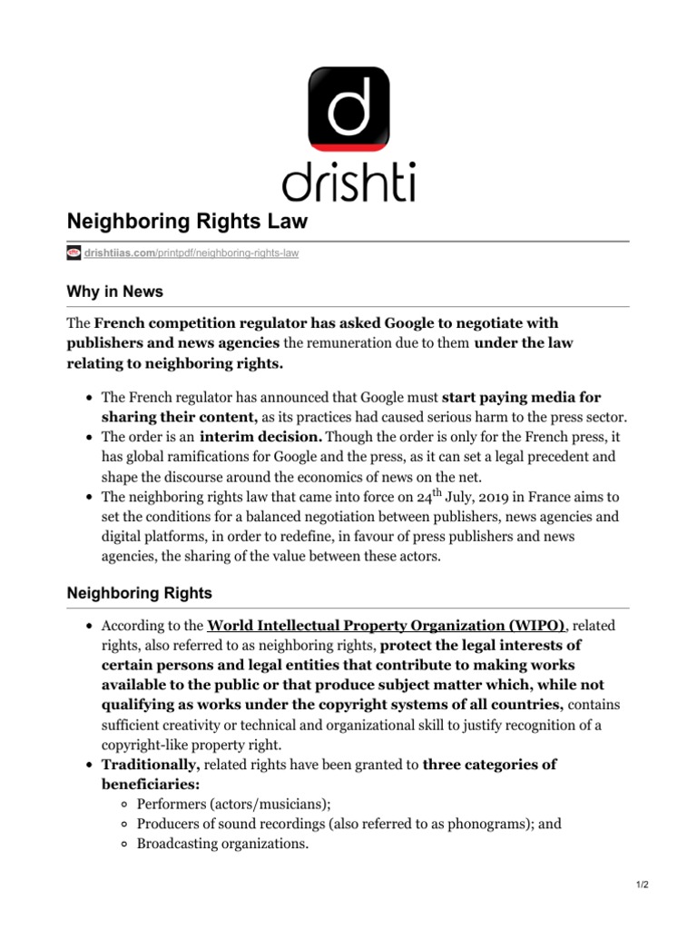 Neighboring Rights Law: Why in News | PDF | Copyright | Trips Agreement