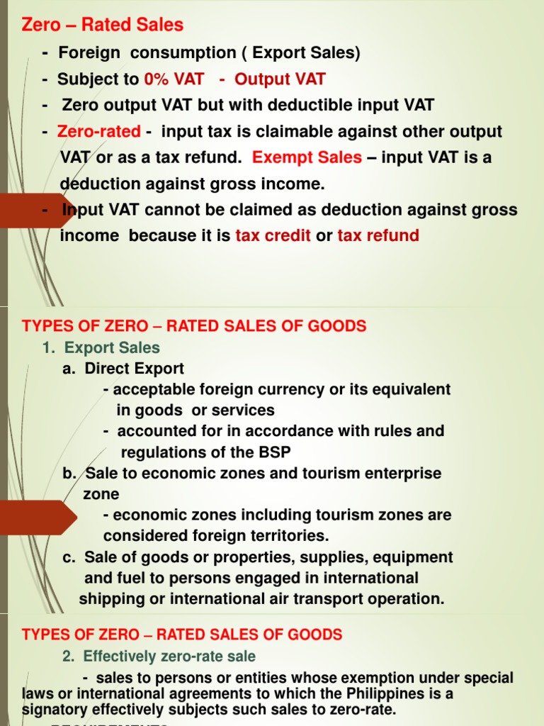 Zero - Rated Sales: 0% VAT - Output VAT | PDF | Value Added Tax | Tax ...