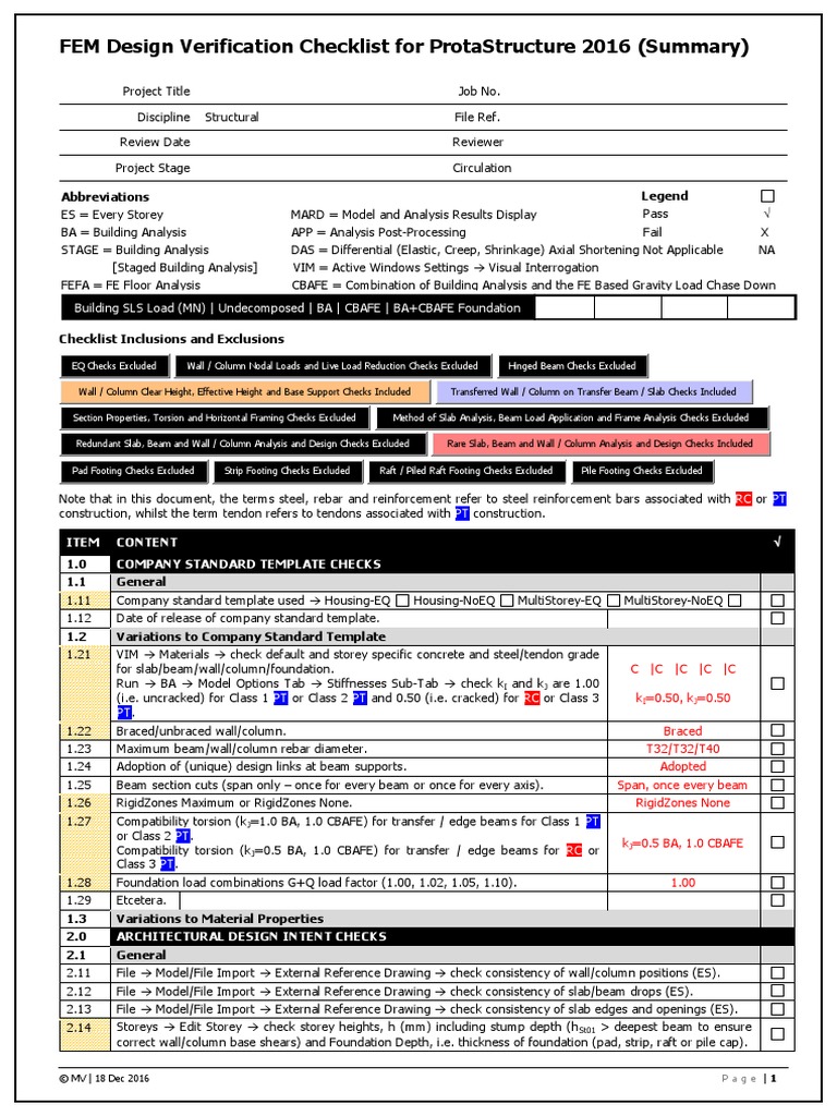 Fem Design Verification Checklist For Protastructure Summary | PDF ...