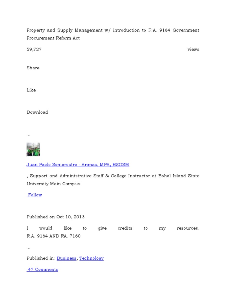 Property and Supply Management | PDF | Procurement | Specification ...