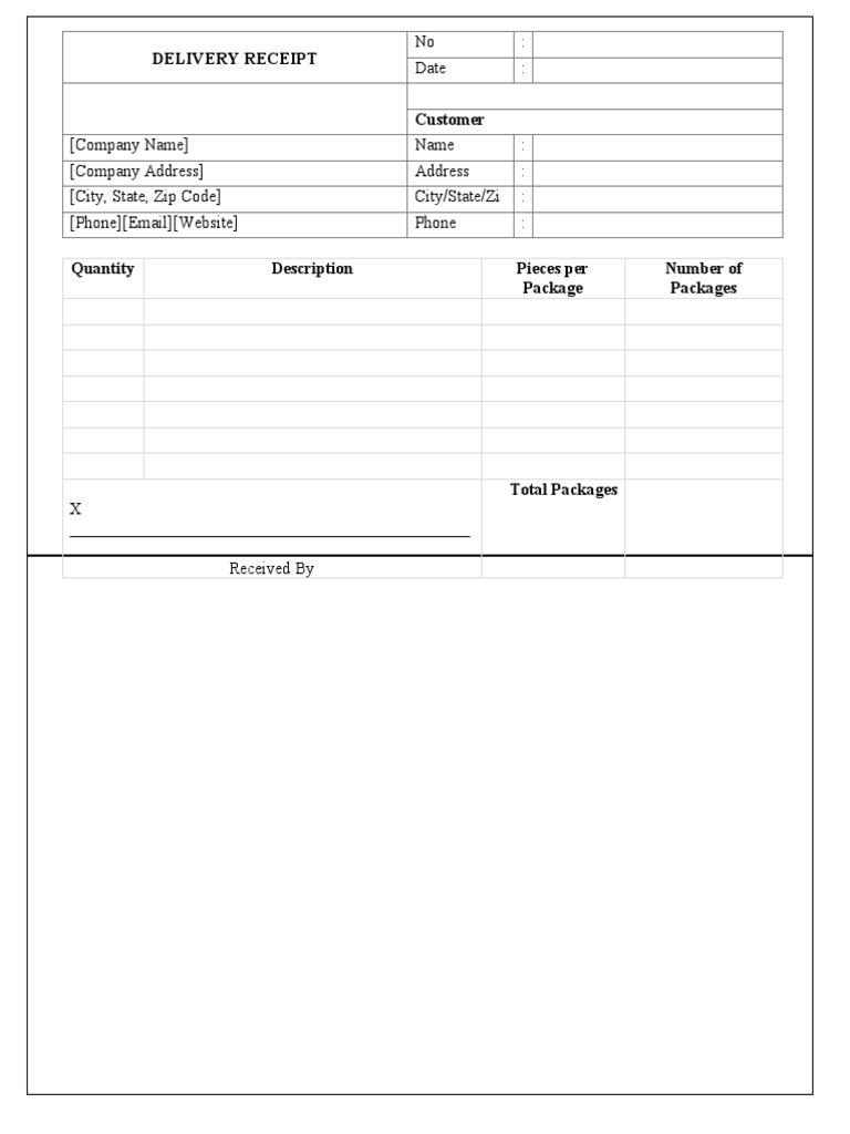 Delivery Receipt Template Word | PDF
