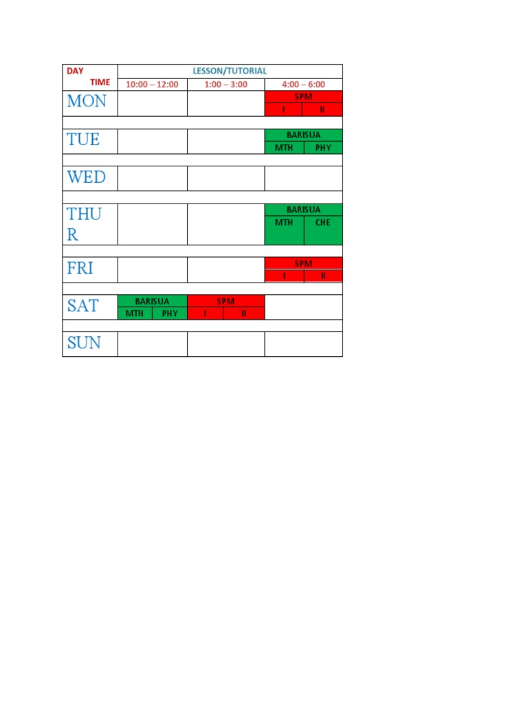 Lesson Tutorial Time Table | PDF