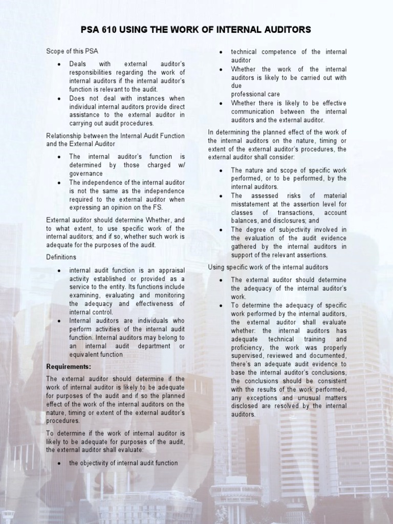 Psa 610 Using The Work of Internal Auditors: Requirements | PDF ...