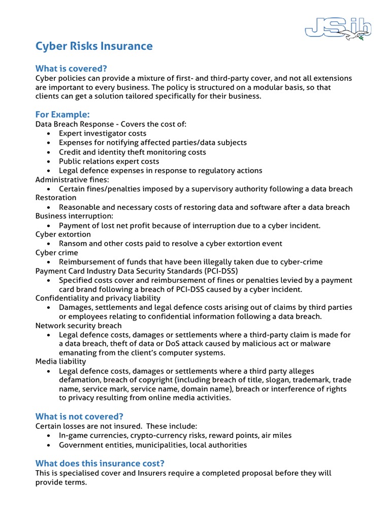 Cyber Risks Insurance: What Is Covered? | PDF