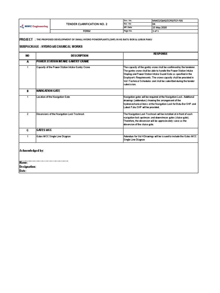 Hydro-Tender Clarification No.2 | PDF