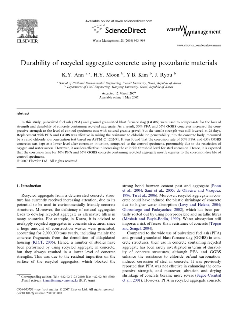 Durability of Recycled Aggregate Concrete Using Pozzolanic Materials ...