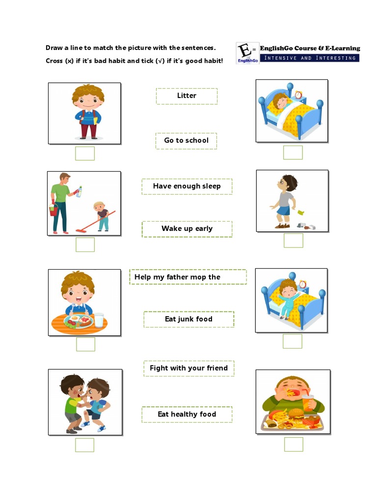 Draw A Line To Match The Picture With The Sentences | PDF