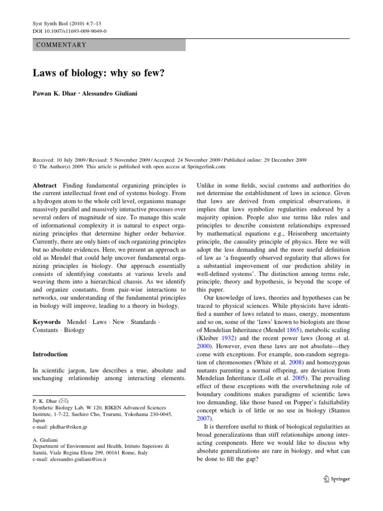 Reading 1 - Law of Biology | PDF | Biology | Gravity