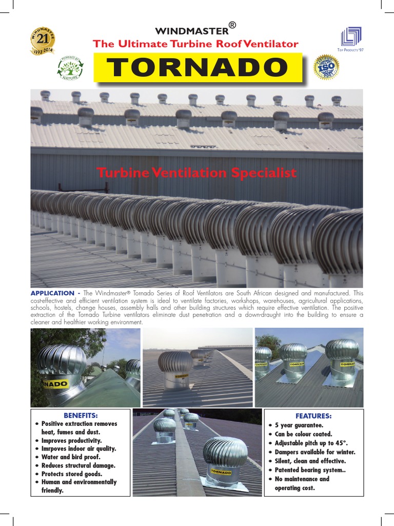Tornado Turbine Roof Ventilator Brochure | PDF | Ventilation ...
