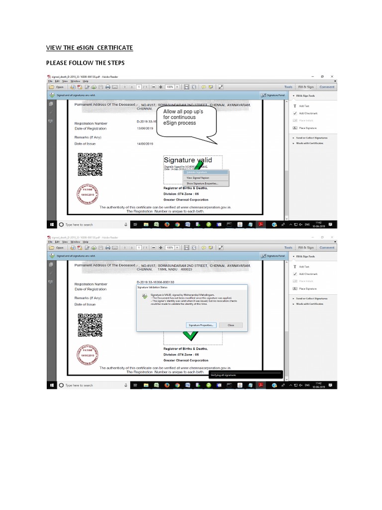 View The Esign Certificate: Allow All Pop Up'S For Continuous Esign ...