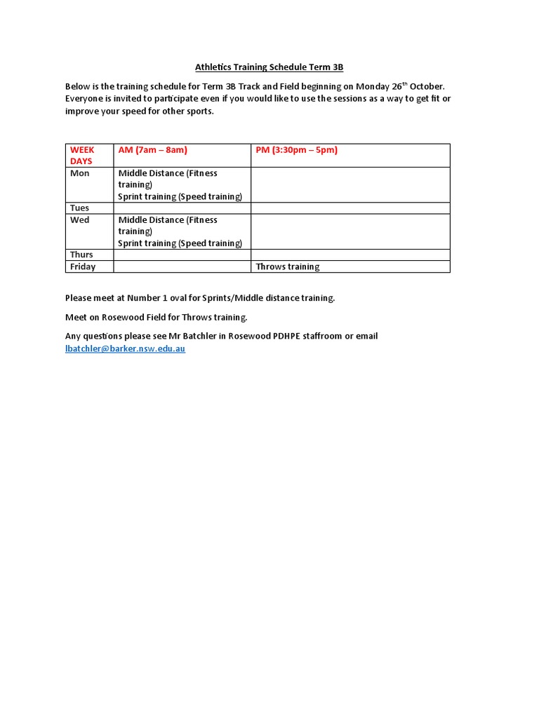 Aths 3B Training Schedule | PDF