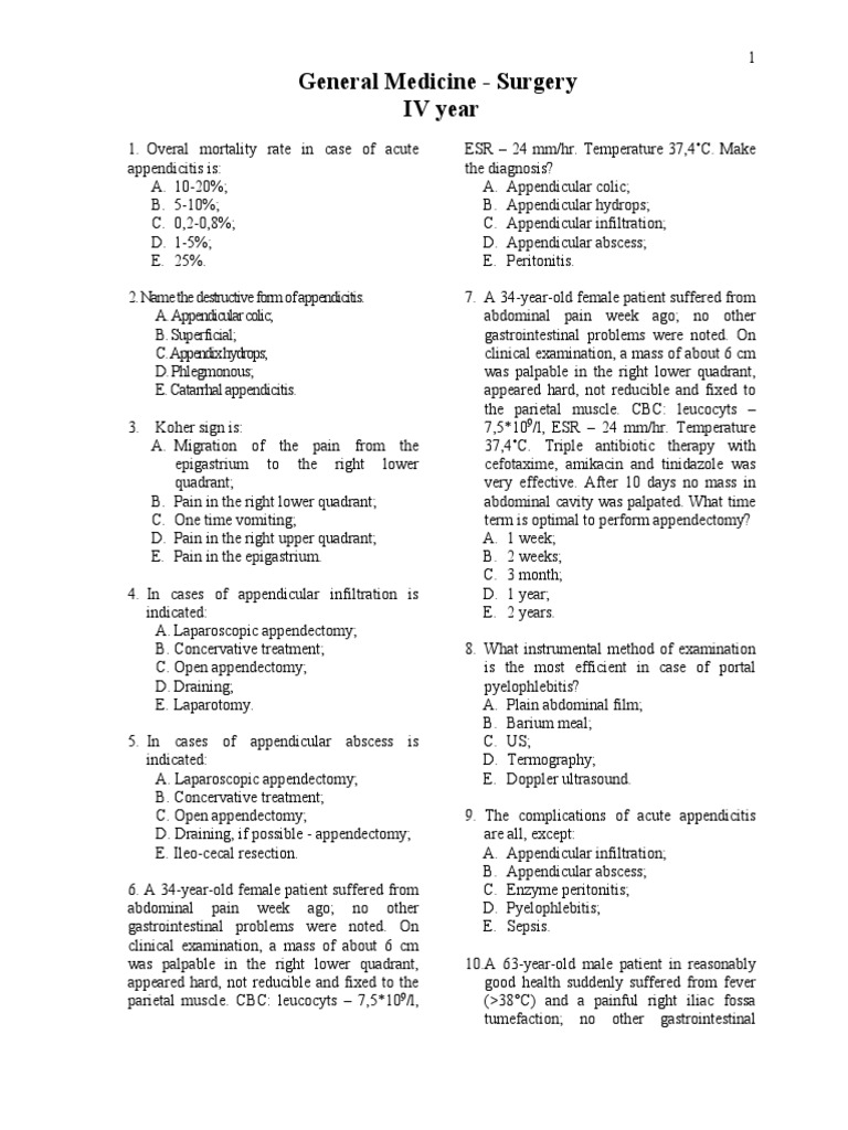 General Medicine - Surgery IV Year | PDF | Gallbladder | Abdomen