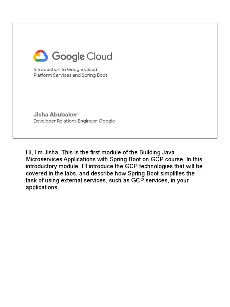 Module 1 - The Google Cloud Platform and Spring Framework | PDF | Cloud ...