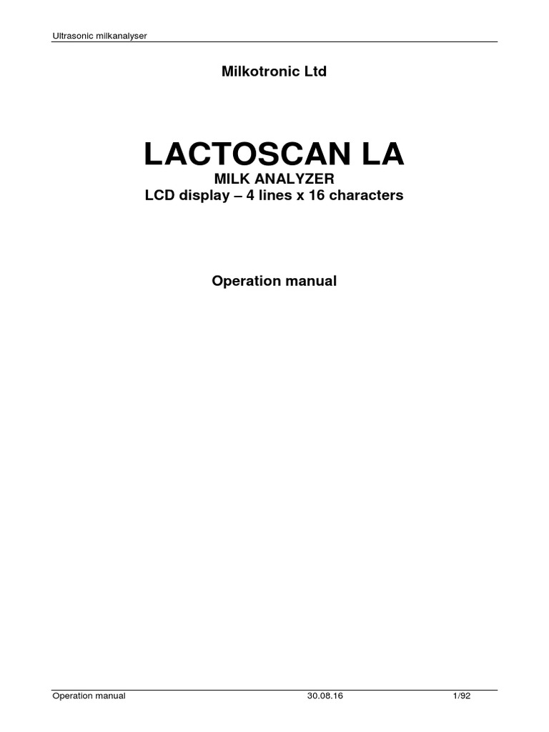 Lactoscan LW 50 Sec-Manual - EN PDF | PDF | Usb | Milk