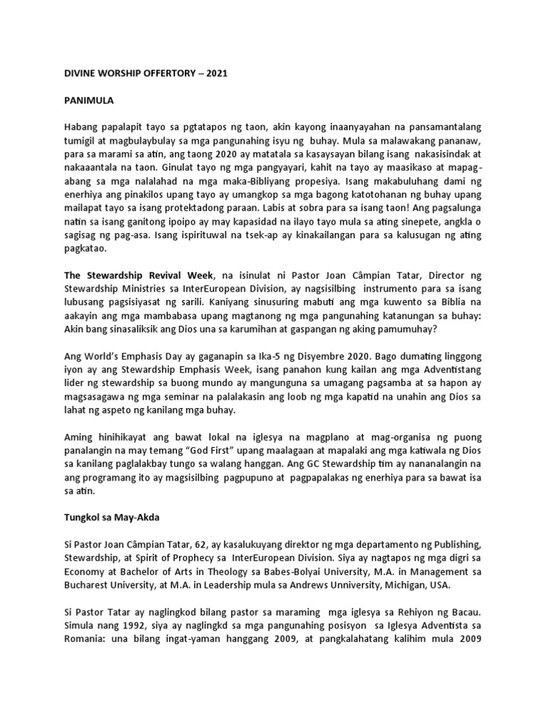 Offertory Reading 2021 | PDF