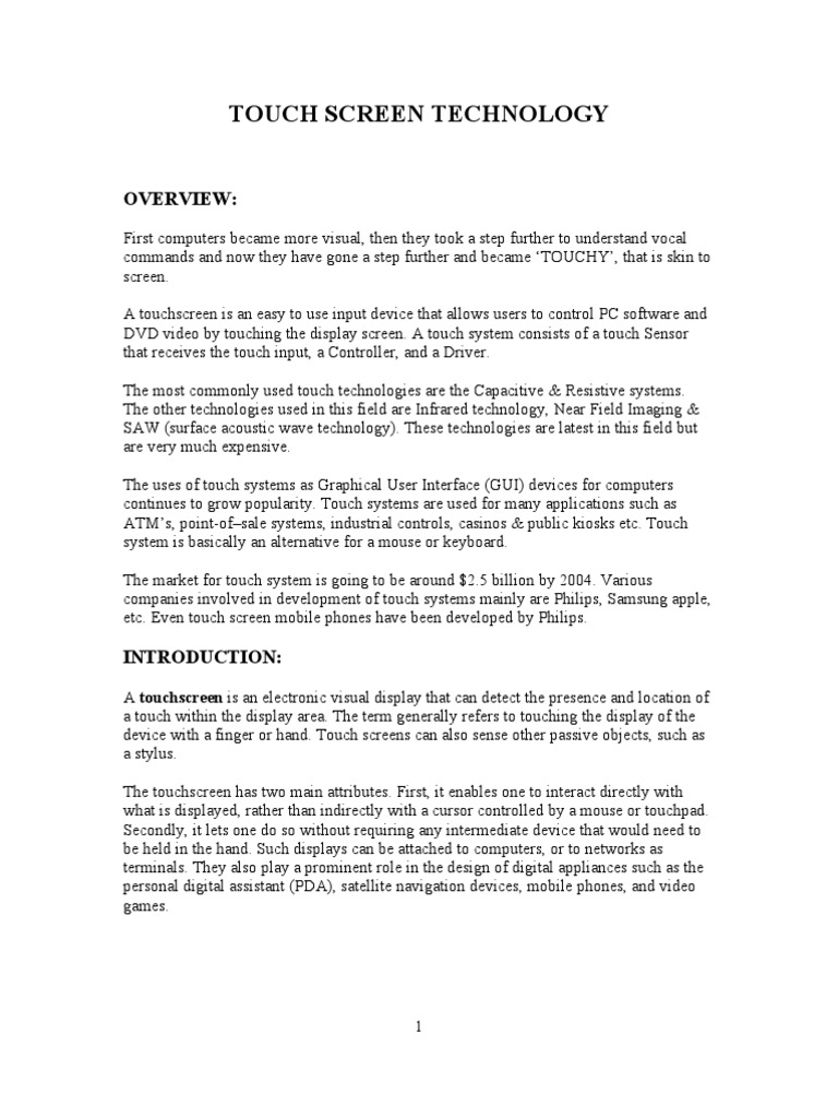 Touch Screen Technology | PDF | Touchscreen | I Pad