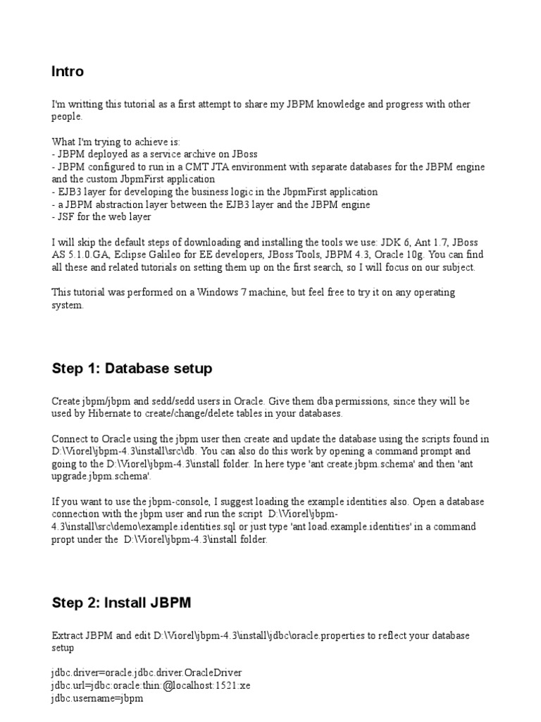 JBPM Tutorial | PDF | Enterprise Java Beans | Oracle Database