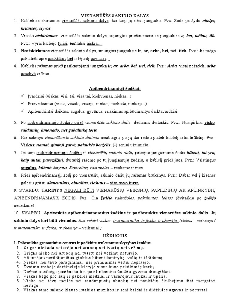 Vienaruses Sakinio Dalys | PDF