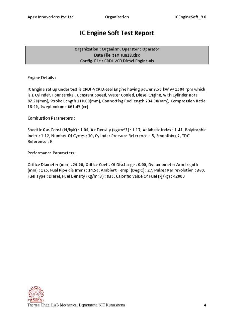 IC Engine Soft Test Report: Thermal Engg. LAB Mechanical Department ...