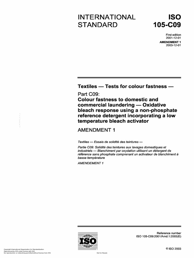 ISO 105-C09-2001 With COR 1-2002 and AMD 1-2003 PDF | PDF | Standards ...