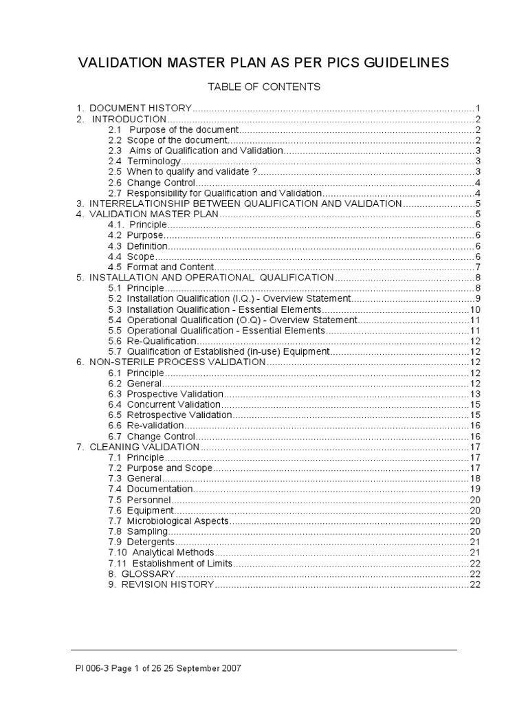 Validation Master Plan As Per PICS | PDF | Verification And Validation ...