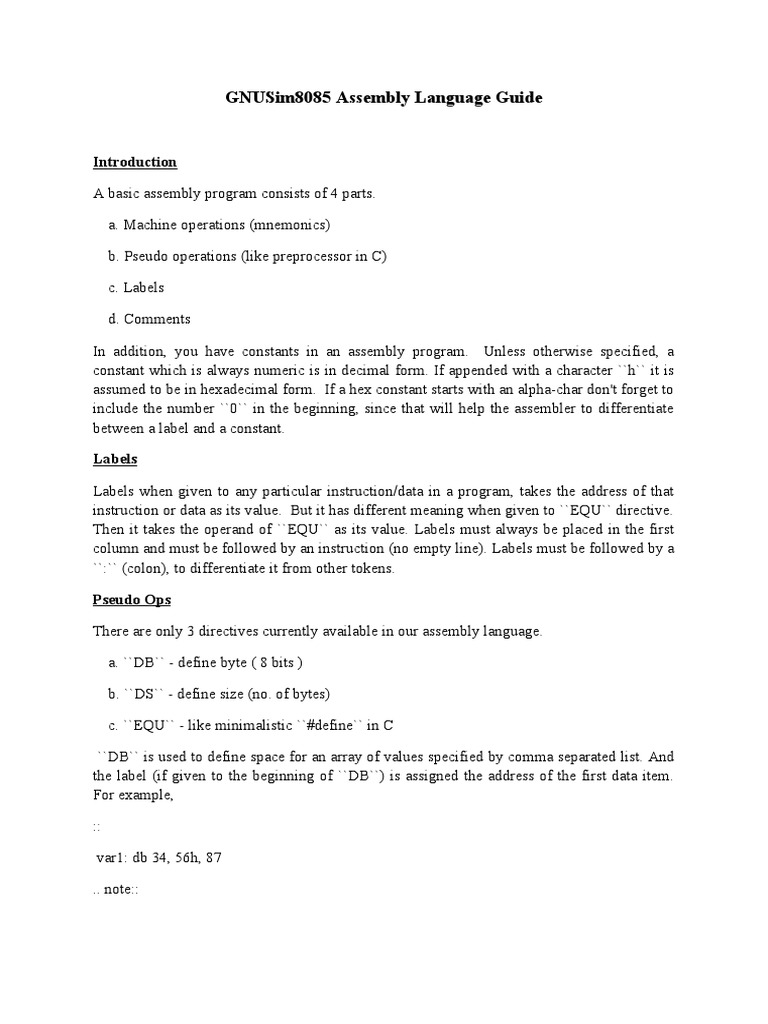 GNUSim8085 Assembly Language Guide | PDF | Assembly Language | Computer Science