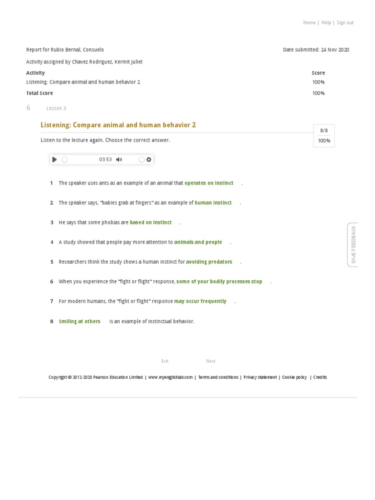 Listening - Compare Animal and Human Behavior 2 - Mode - Report - Unit ...