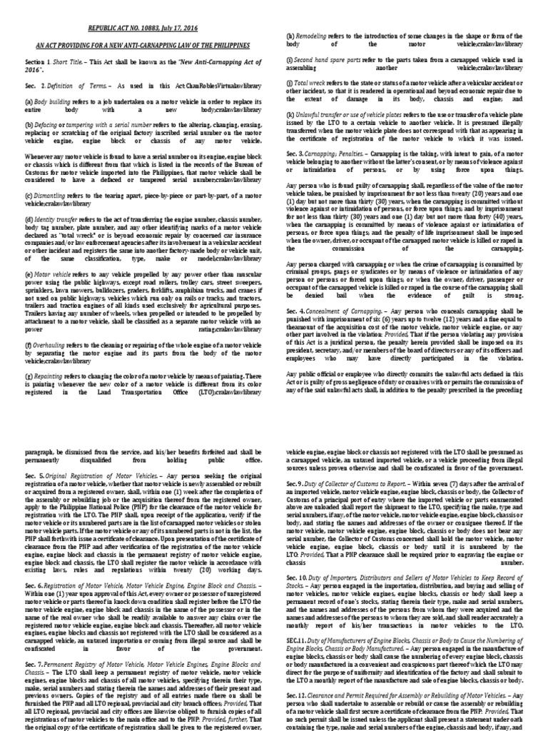 REPUBLIC ACT NO. 10883, July 17, 2016 An Act Providing For A New Anti ...