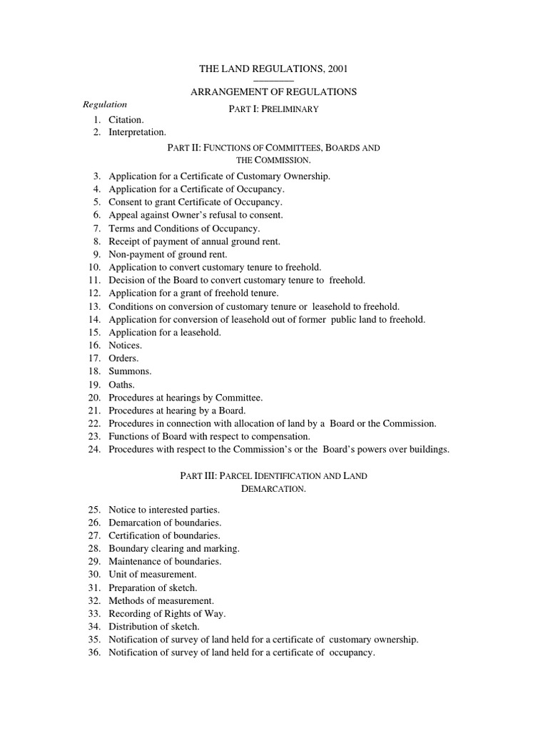 The Land Regulations, 2001 SI 16 | PDF | Leasehold Estate | Mortgage Law