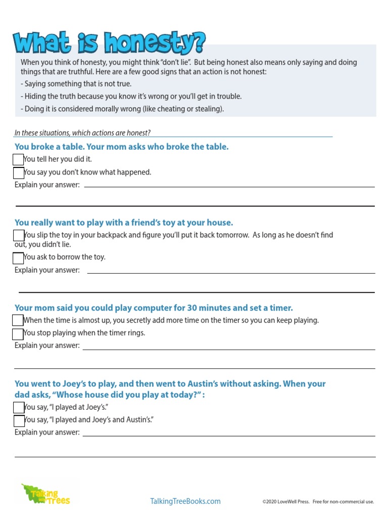 Honesty Quiz Worksheet 2 | PDF | Games & Activities | Home & Garden