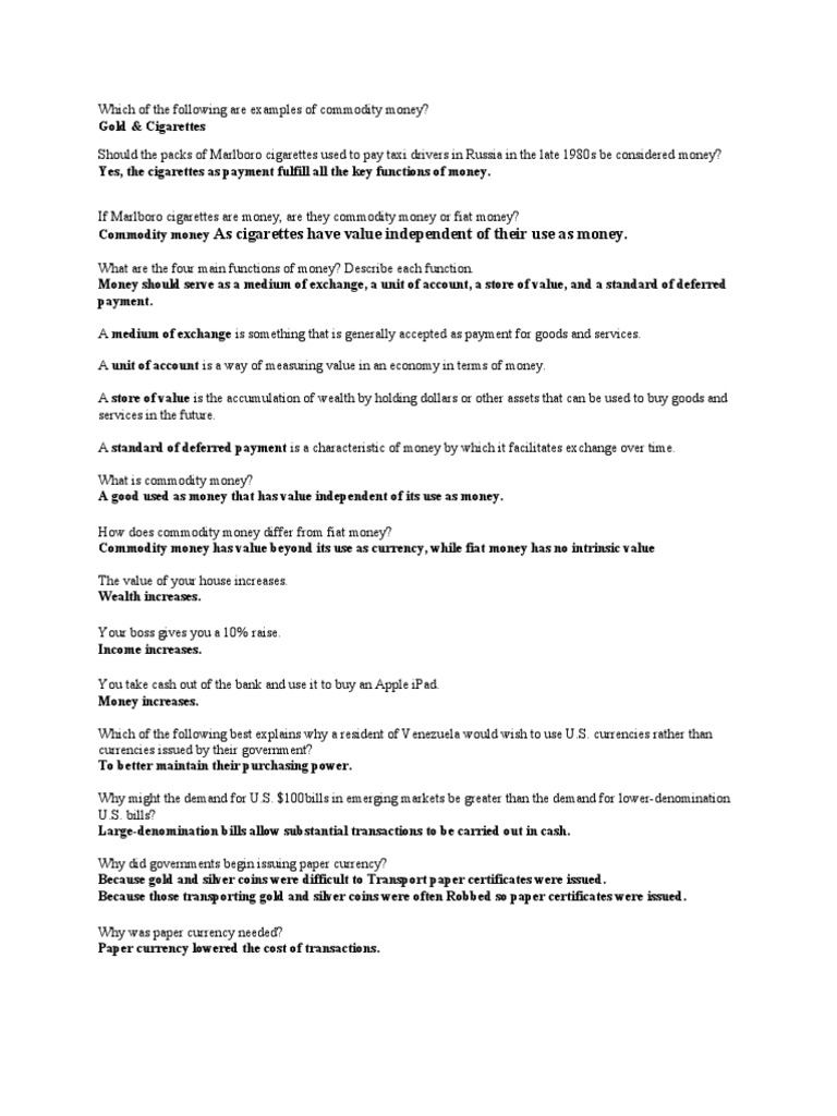 Commodity money examples and functions | PDF | Money Supply | Money