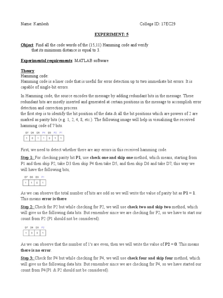 Verification of the Minimum Distance and Generation of the Code Words ...